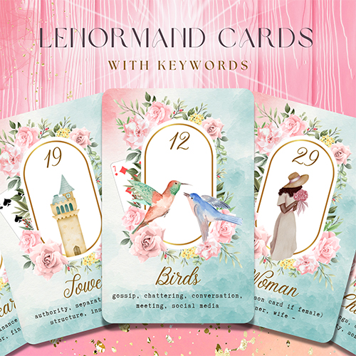 Pink Lenormand Cards With Keywords, Romantic Lenormand Deck With ...