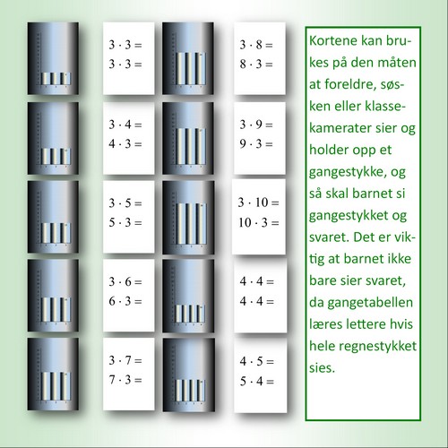 Puggekort, Hele 2- 10- Gang + Kvadrattall Cards